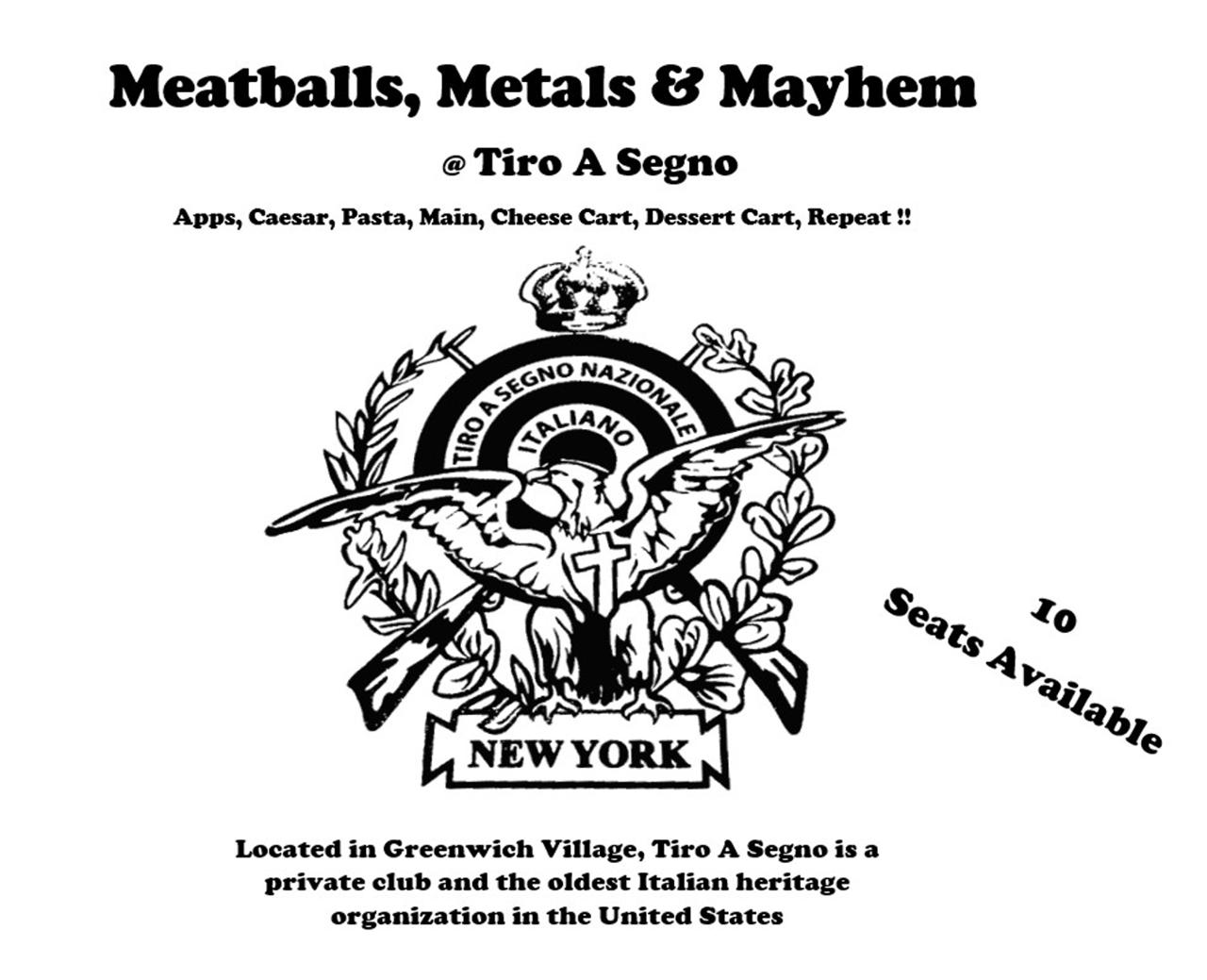 Meatballs, Metals & Mayhem @ Tiro A Segno | Powered by Givergy