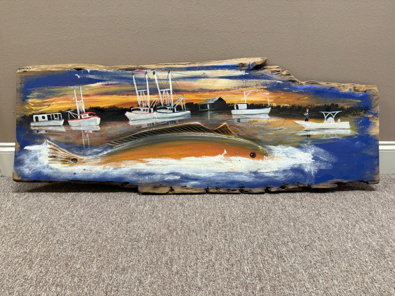 Rodney Lewis Artwork - Harbor Sunset Fishing (48"l x 18"h) | Powered by ...