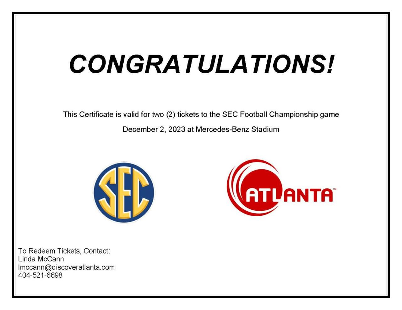 Atlanta CVB Two SEC Championship Tickets | Powered by Givergy