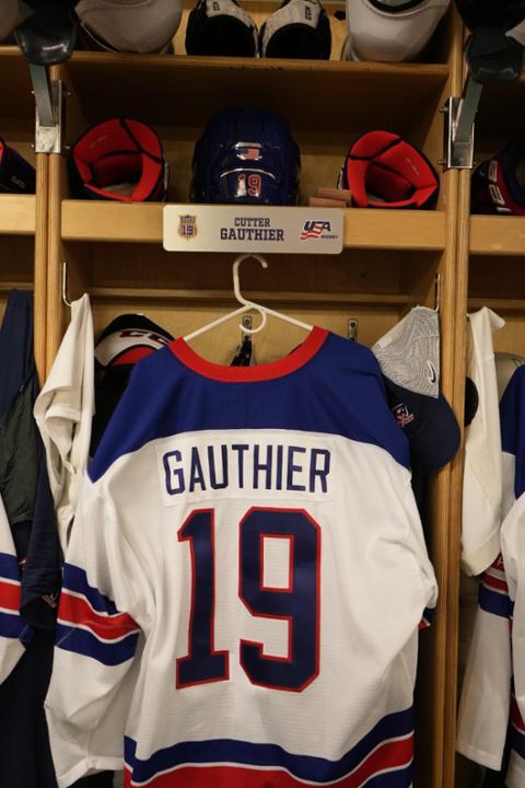 Cutter Gauthier Game-Worn Team USA Jersey | Powered by Givergy